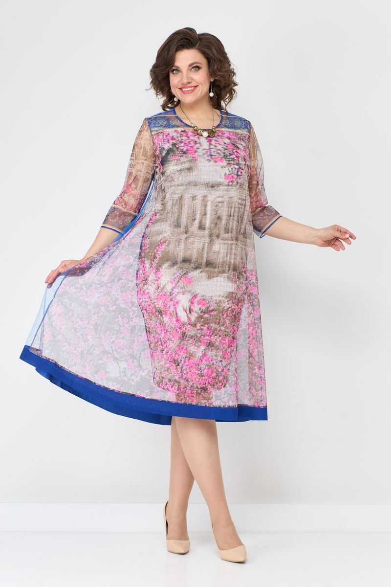 Двойное платье из костюмной ткани и сетки с цветочным принтом Solomeya Lux 645 купить за 155.71BYN