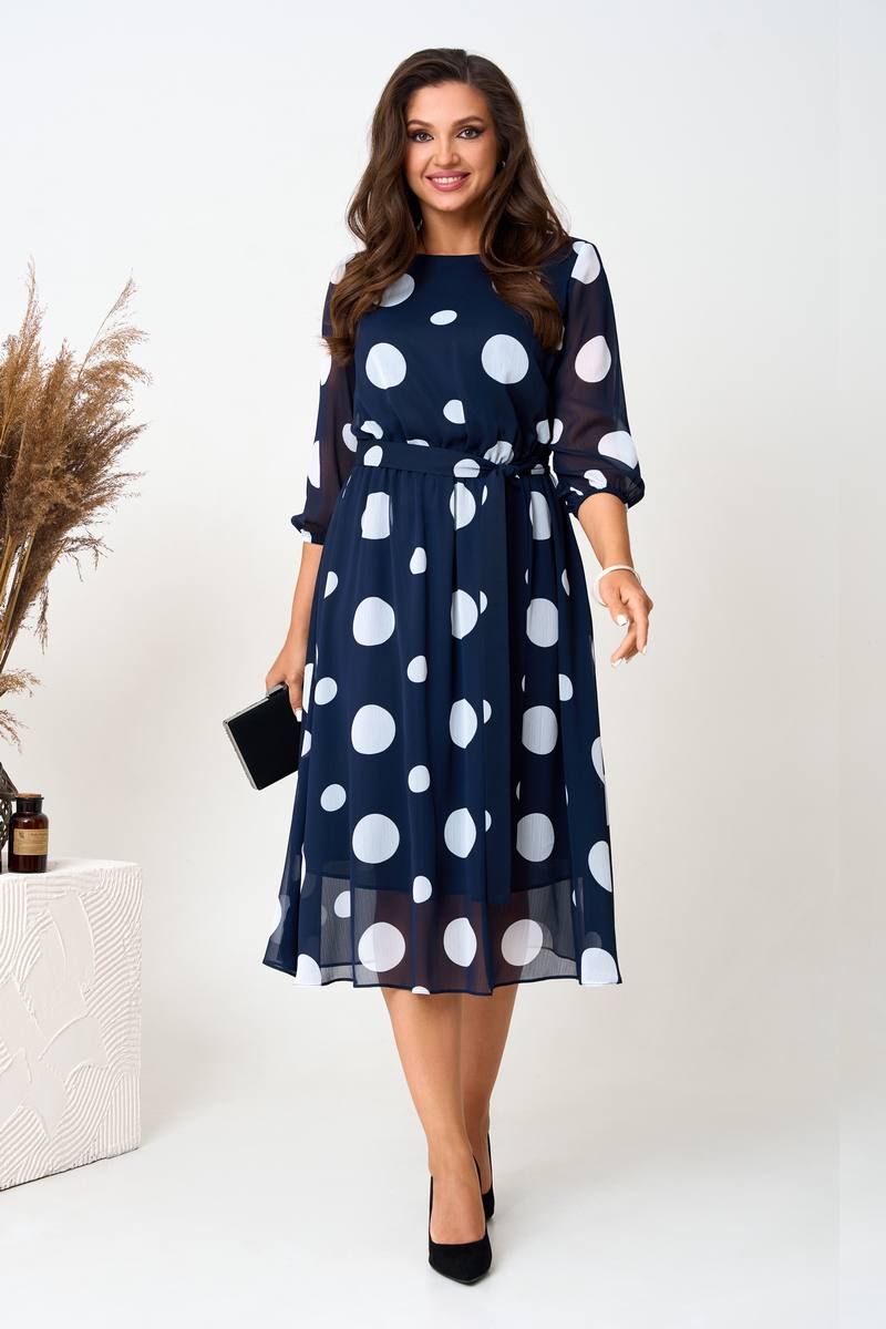 AGATTI 5200 темно-синий/белый_горох | Платье AGATTI купить за 6394₽
