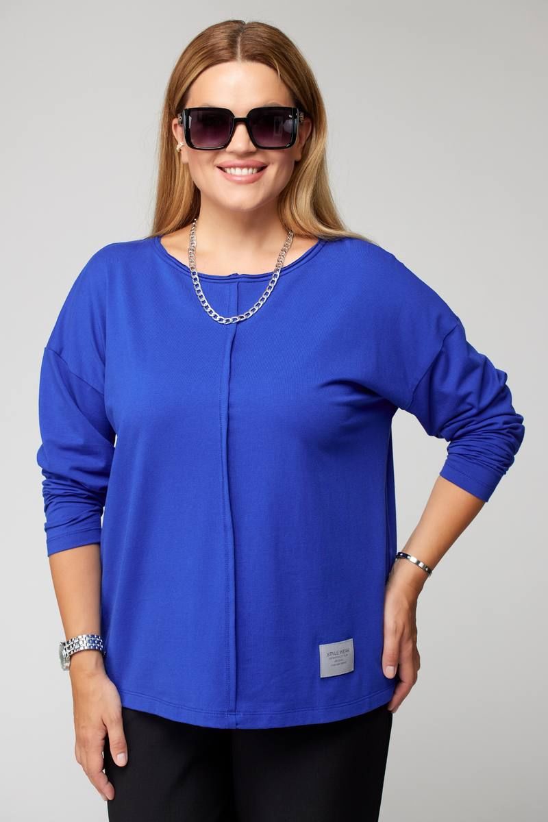 Трендовый джемпер со спущенным плечом из хлопка и трикотажа Bliss 8069 электрик купить за 4435₽