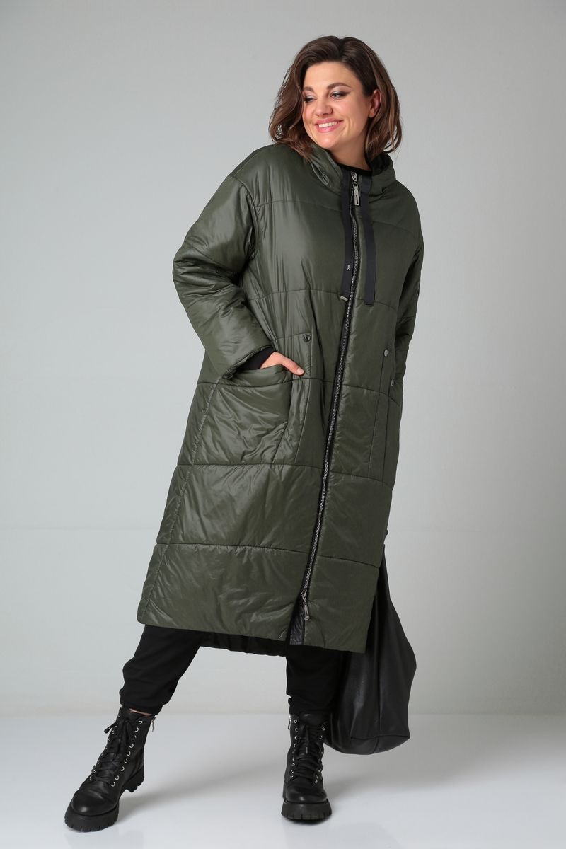 Lady Secret 8291/1 хаки - Стеганое зимнее пальто с капюшоном и ...