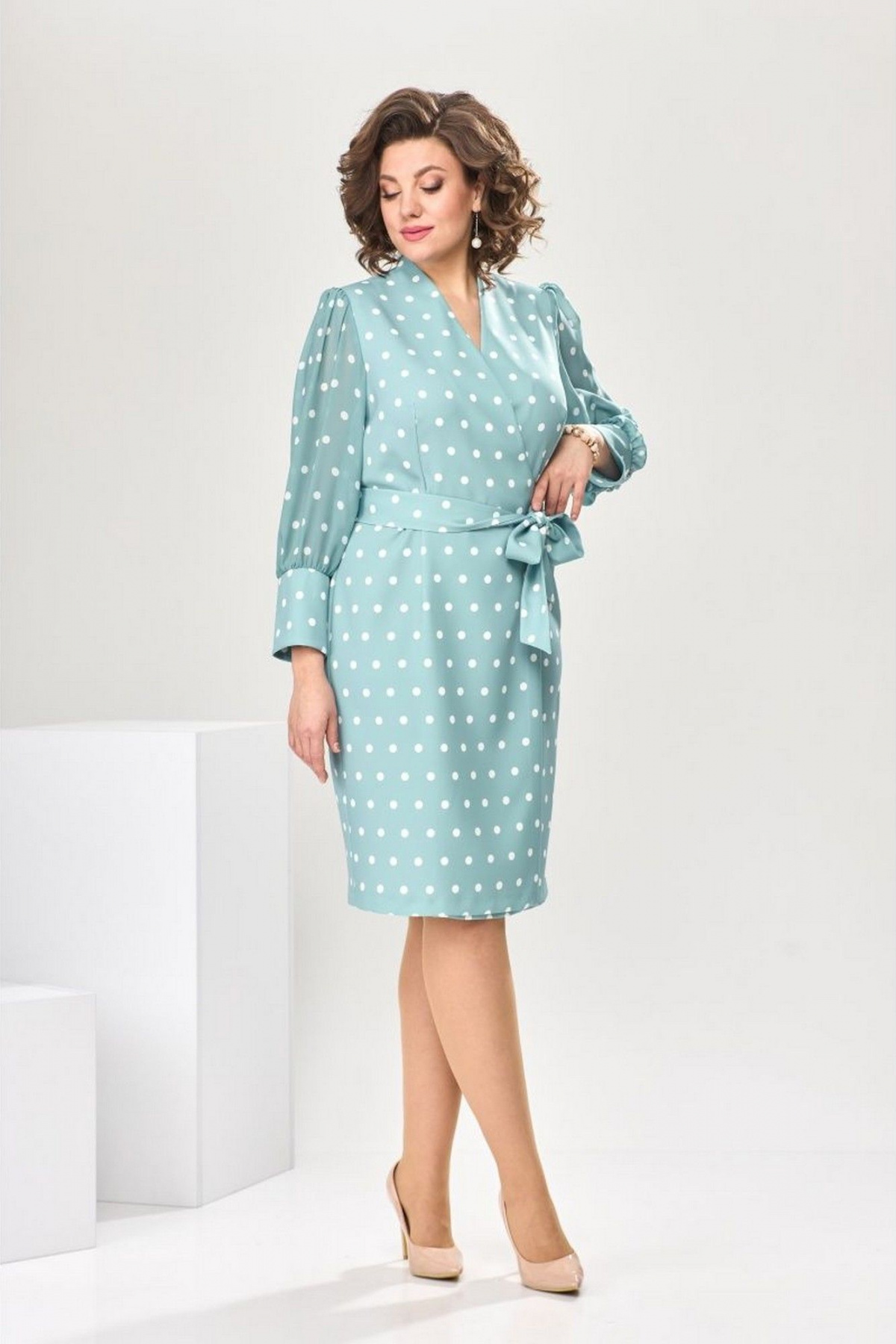 Pocherk 1-025 мятный_горох | Платье Pocherk купить за 5390₽