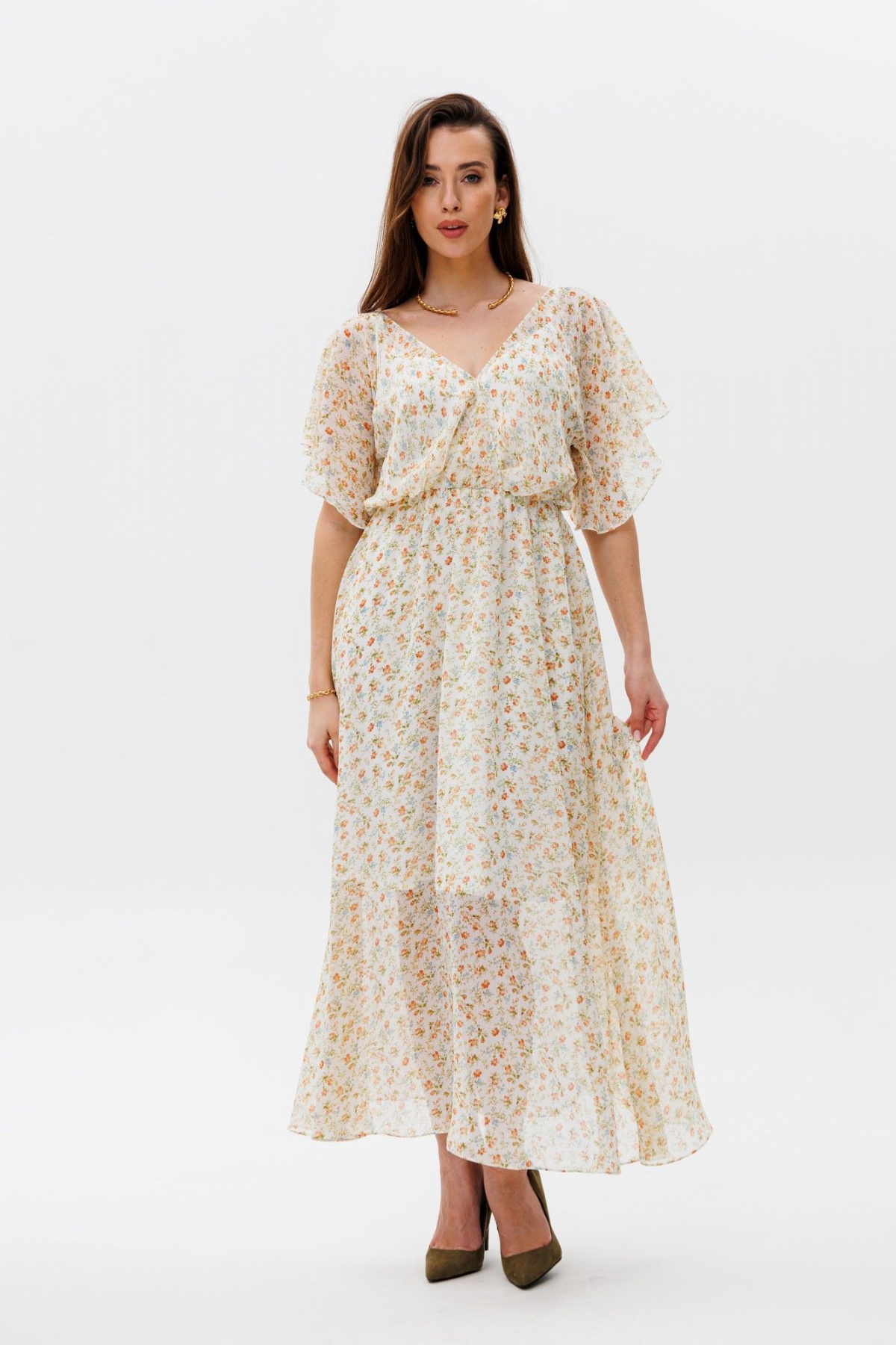 NikVa 488-2 бежевый_рыжие цветы | Платье NikVa купить за 5756₽