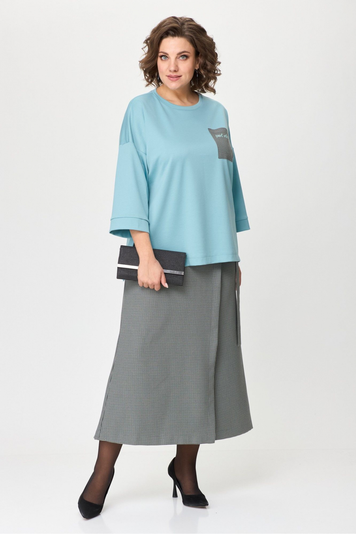 Джемпер и кюлоты в демисезонном костюме в клетку Michel chic 1362/1 голубой,клетка купить за 6771₽