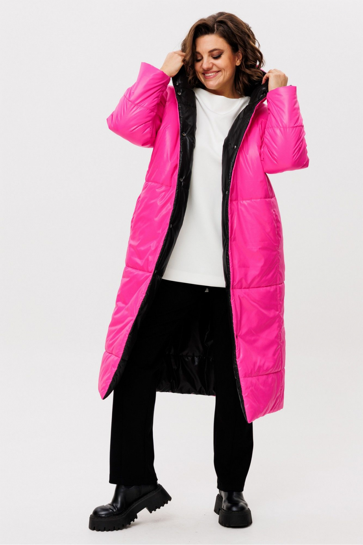 Rumoda 2236 розовый-черный | Пальто Rumoda купить за 324.72BYN