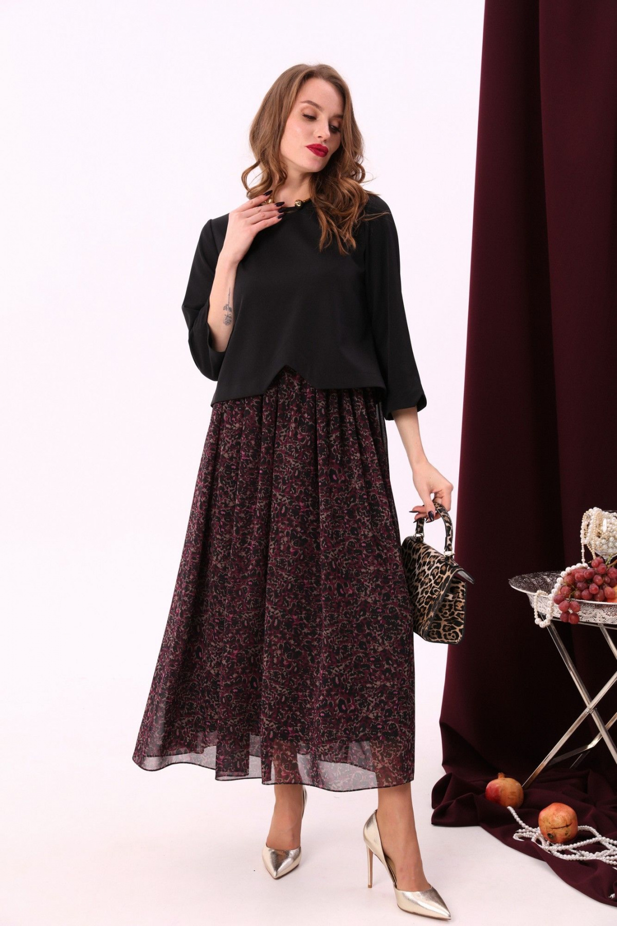 NikVa 740-6 чёрный+винный_ леопард | Платье NikVa купить за 336.53BYN