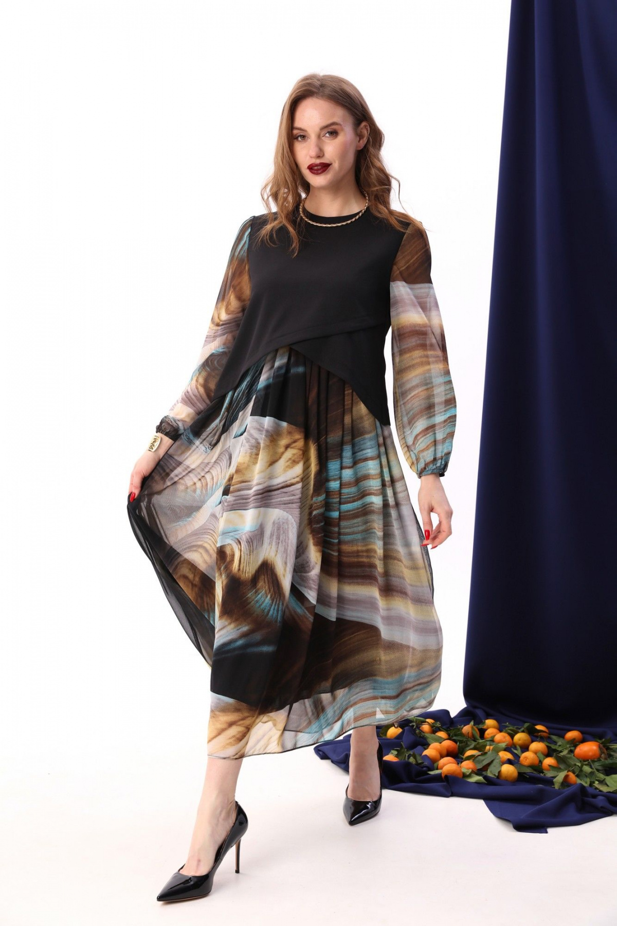 NikVa 740-9 чёрный+мультиколор | Платье NikVa купить за 9185₽