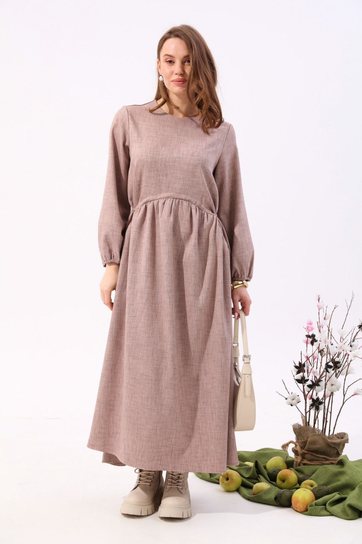 Платье макси из текстиля с кулисой NikVa 717-5 песок купить за 355.22BYN