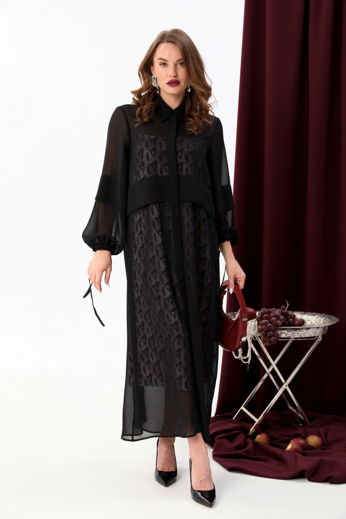 NikVa 943-1 чёрный+бургунди ромбы | Платье NikVa купить за 470.35BYN