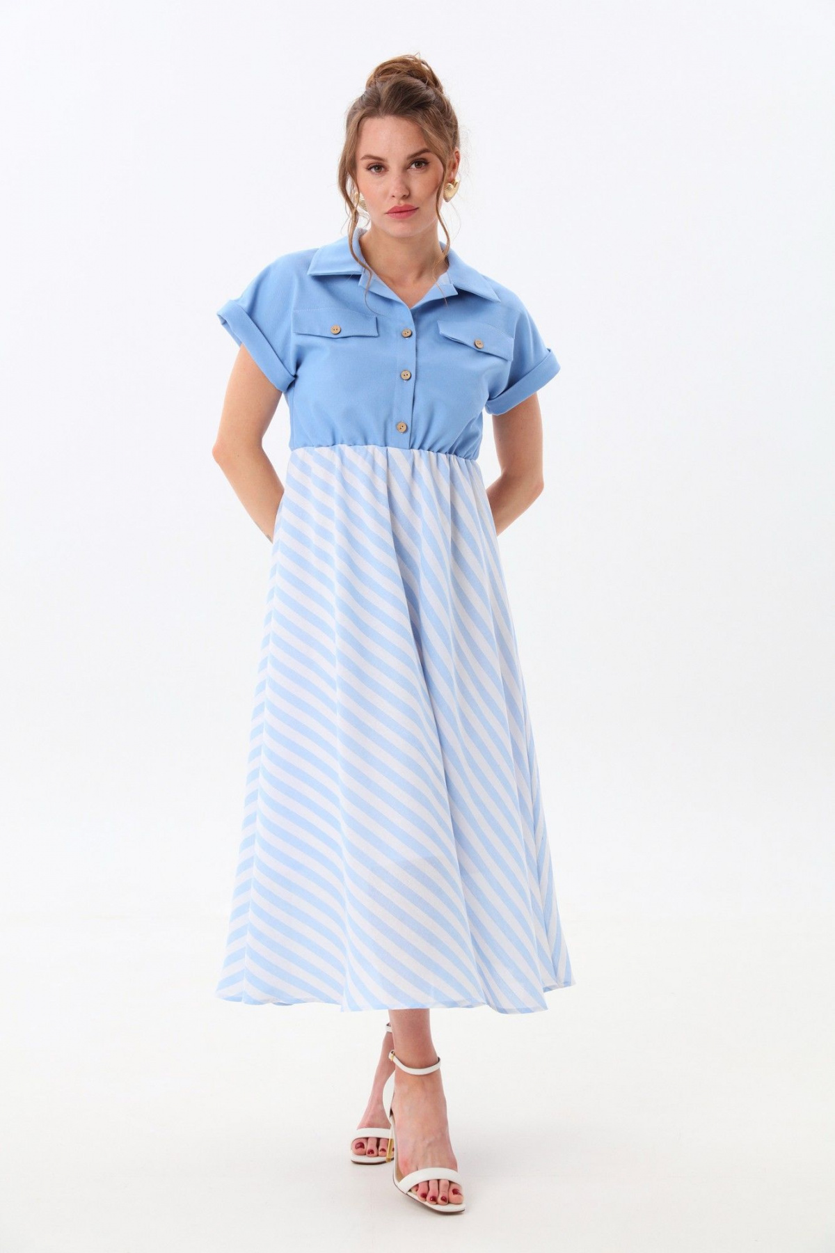 NikVa 969-2 голубой+бело-голубая полоска | Платье NikVa купить за 93.6$