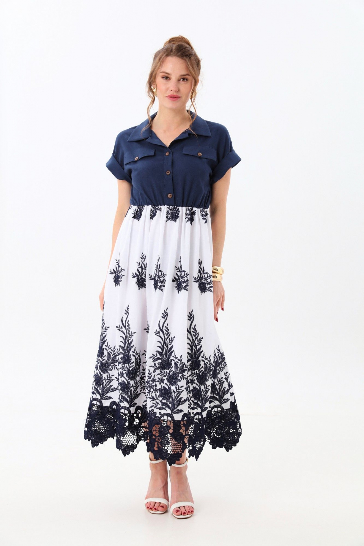 NikVa 969-3 индиго+белый | Платье NikVa купить за 9336₽