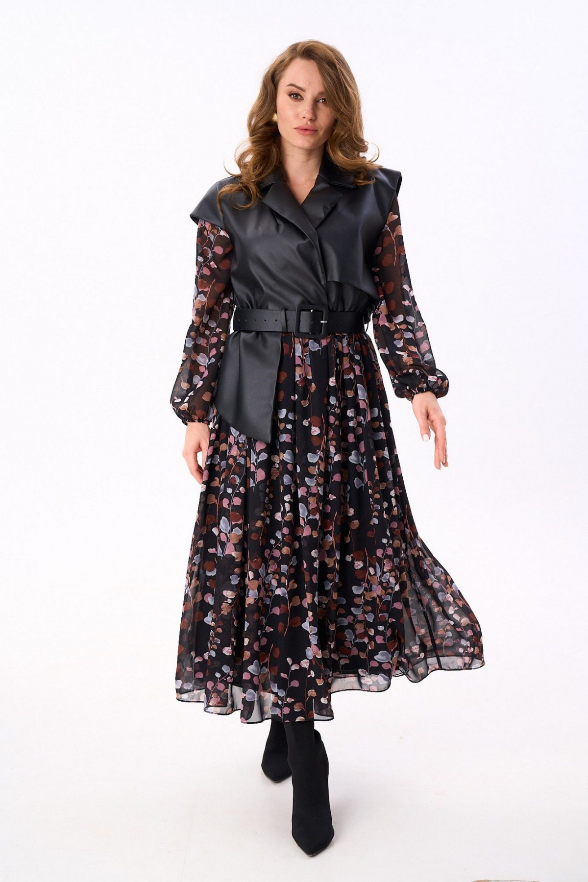 NikVa 904-6 черный_листья_мультиколор | Платье NikVa купить за 11842₽