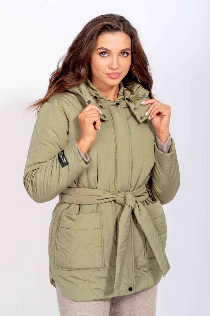 Демисезонная утеплённая куртка с поясом и капюшоном Mislana С848 фисташка купить за 328.95BYN
